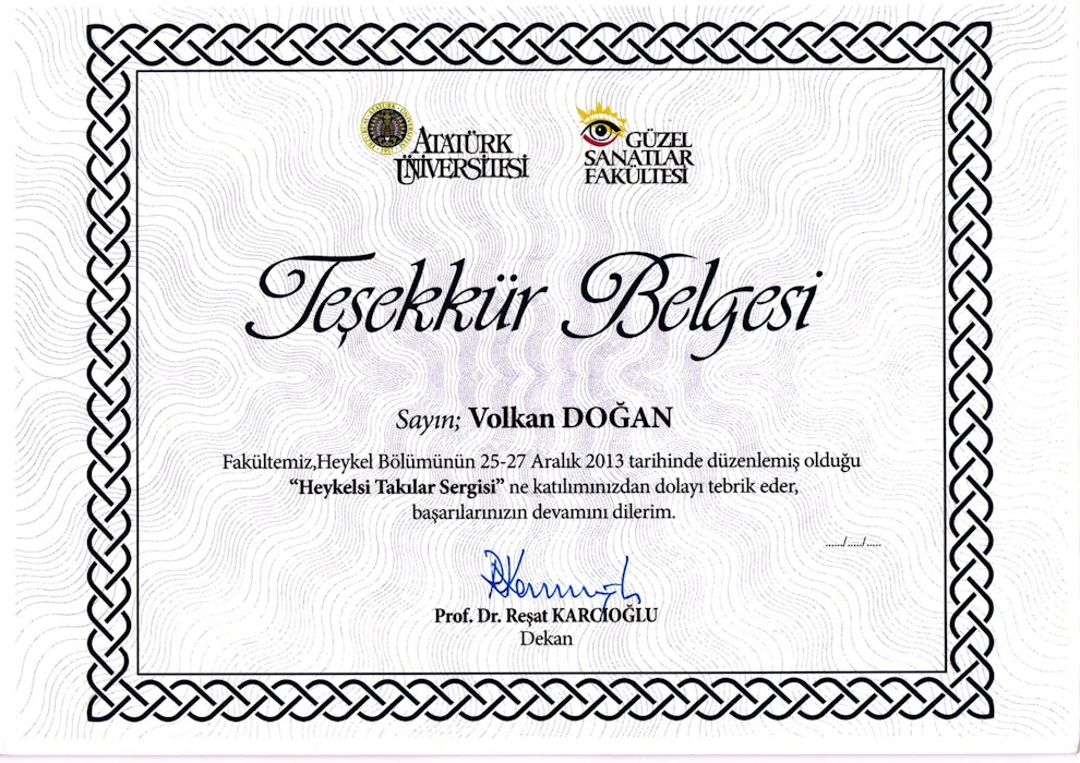 Heykelsi Takılar Sergisi Katılım Belgesi