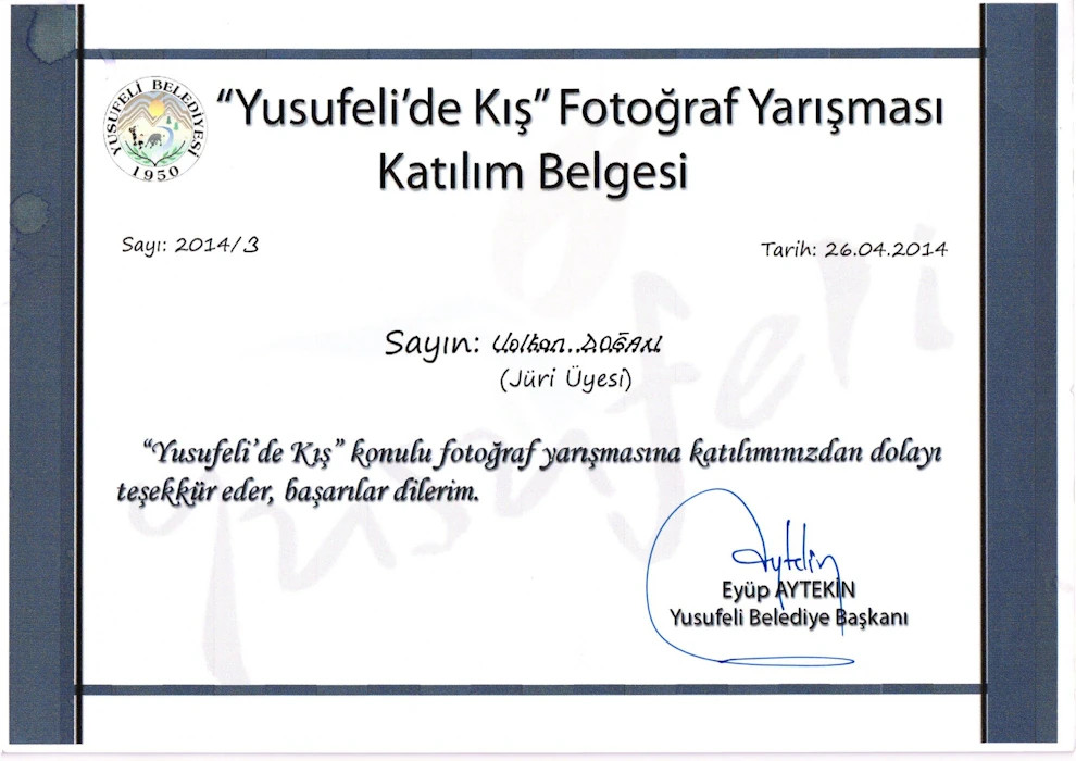 Yusufeli Kış Fotoğraf Yarışması Jüri Üyeliği 2014